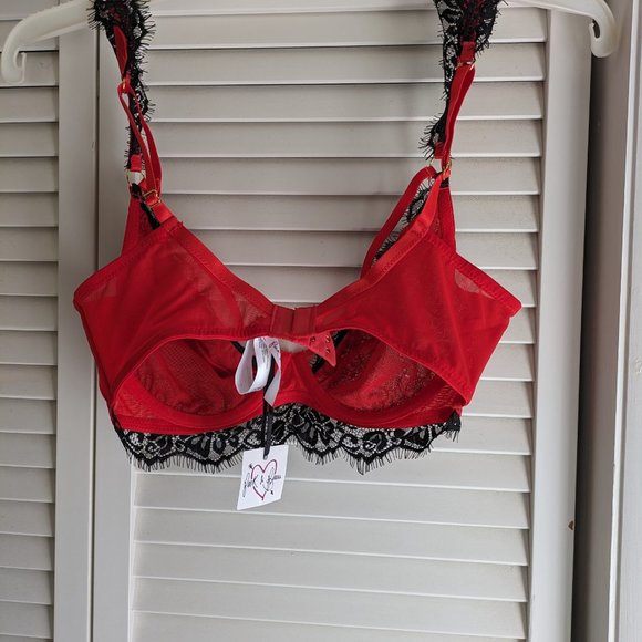 Peek & Beau | Intimates & Sleepwear | Red Mesh Black Lace Cage Bra And ...